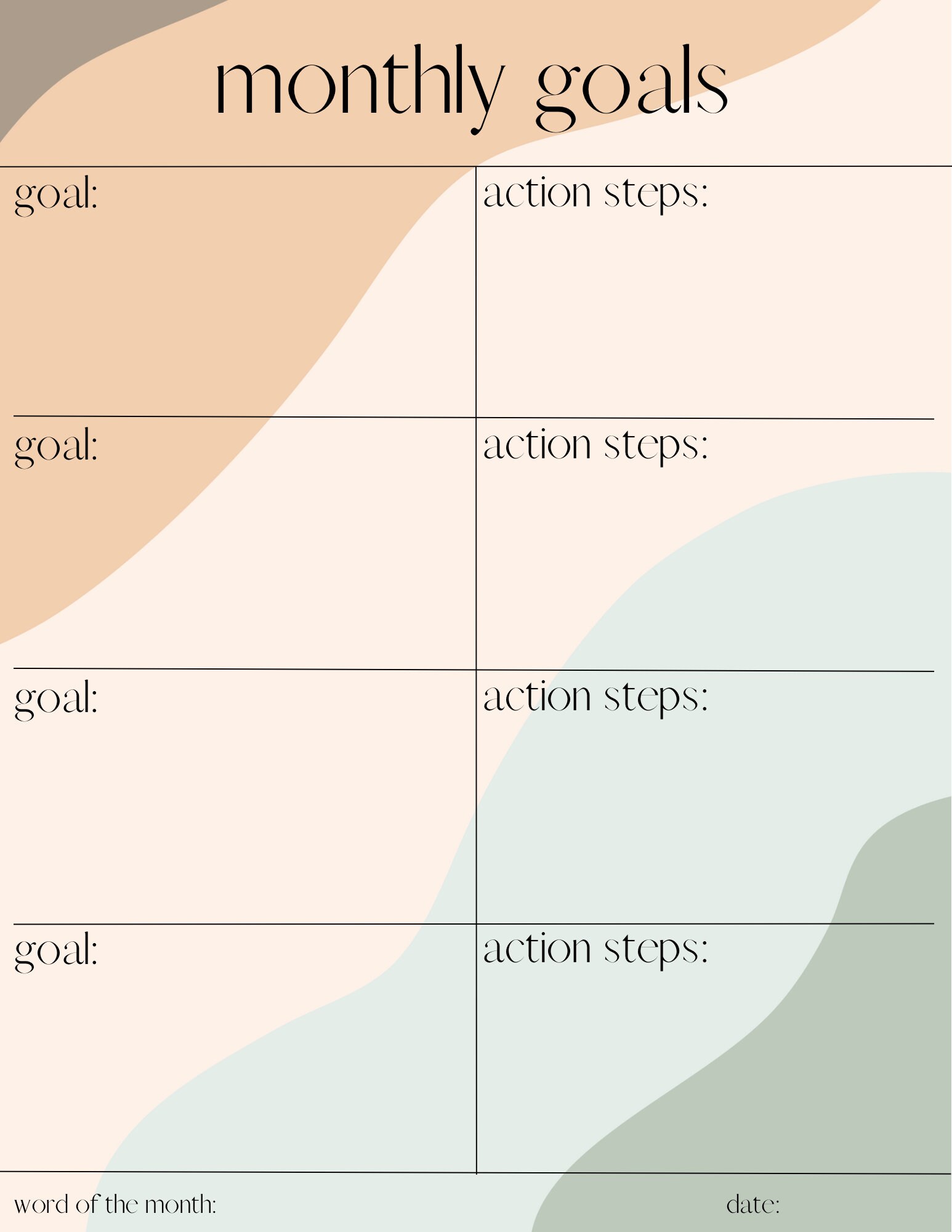 Monthly Goal Planner, Printable Schedule, Instant Goal Planner ...