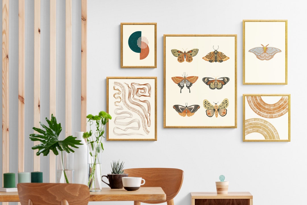 Retro Butterfly Print Set of 5, Butterflies Wall Art, Vintage Abstract ...