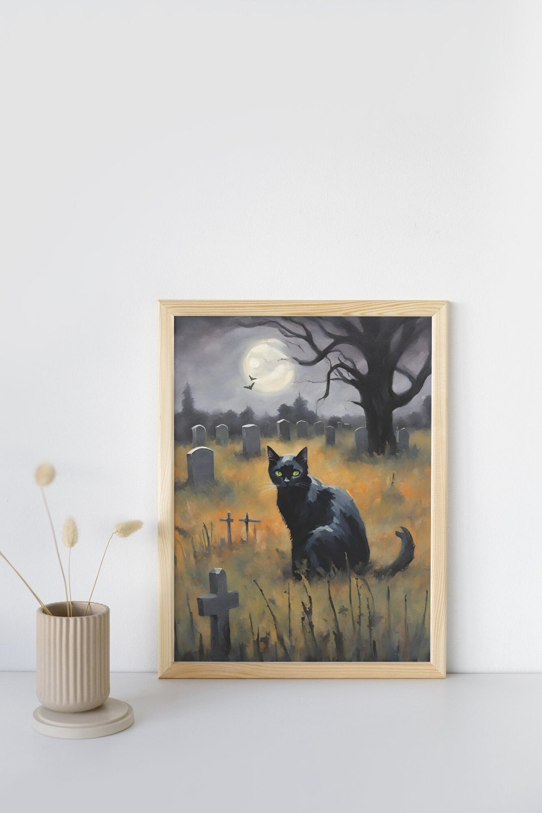 Spooky Black Cat Painting Printable Halloween Art Cat in - Etsy