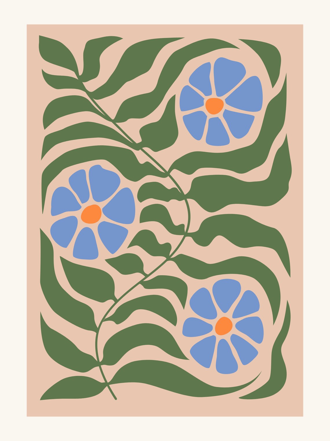 Retro Print Set, Retro Flower Wall Art, Vintage Decor, Blue Green ...
