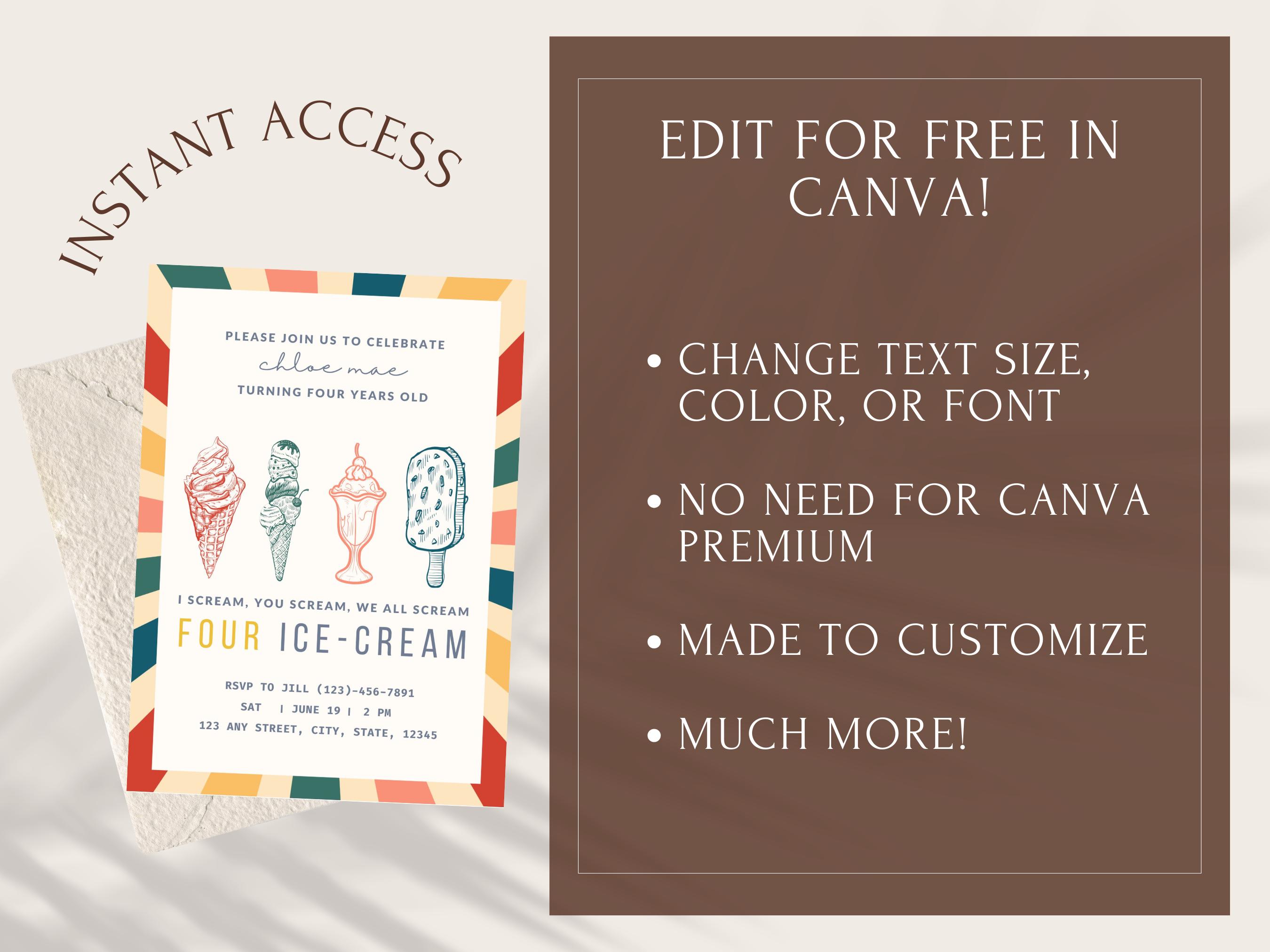 Editable Ice Cream Birthday Invitation | I Scream You Scream We All ...