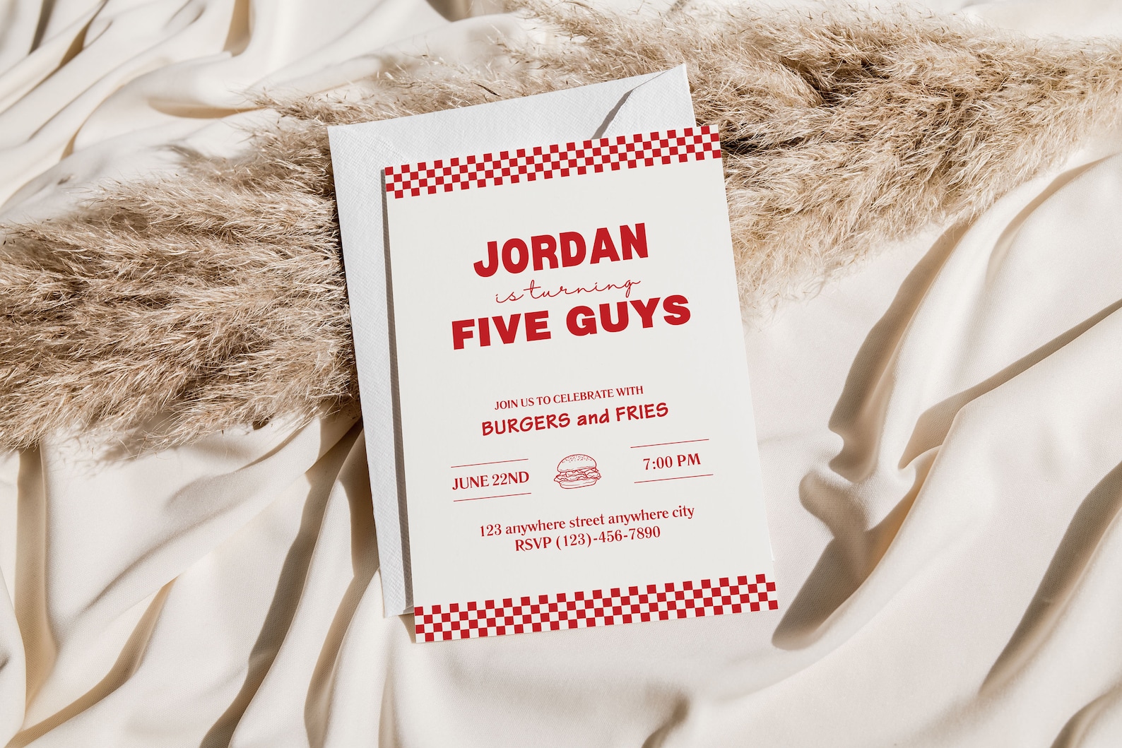 Five Guys Invitation | Burgers and Fries Party | 5th Birthday ...