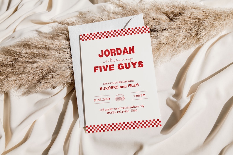 Five Guys Invitation | Burgers and Fries Party | 5th Birthday ...