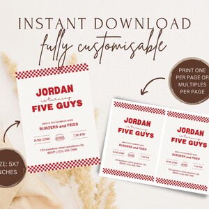 Five Guys Invitation | Burgers and Fries Party | 5th Birthday ...