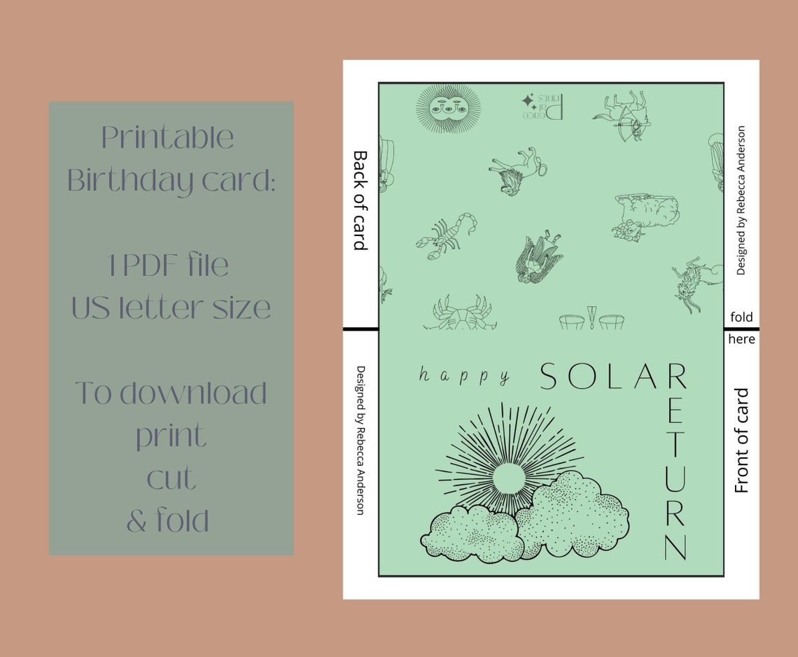 Happy Solar Return Printable Birthday Card 7x5 Inch Instant - Etsy