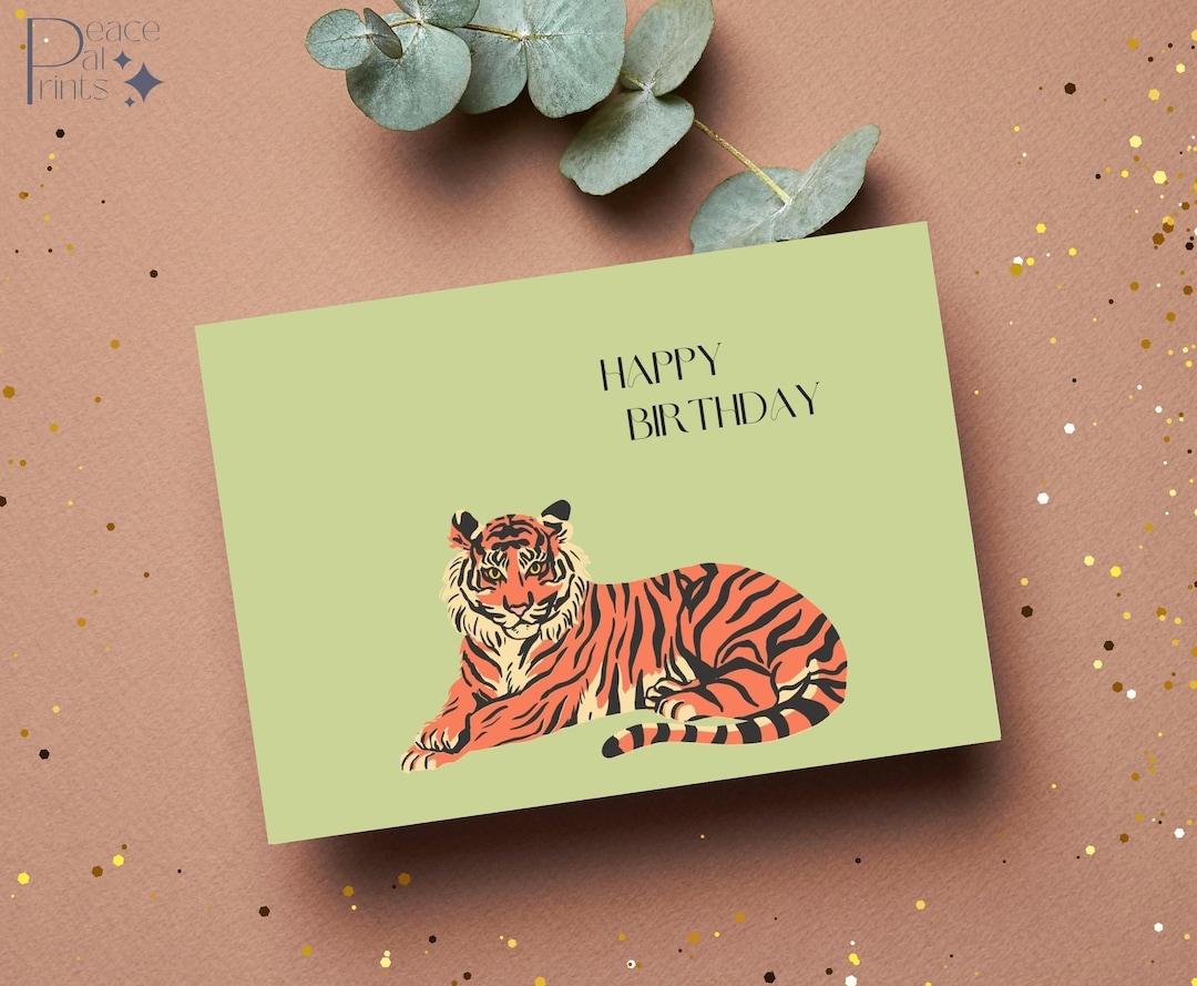 Tiger Birthday Card, Printable, 7x5 Inch Instant Download Foldable Card ...