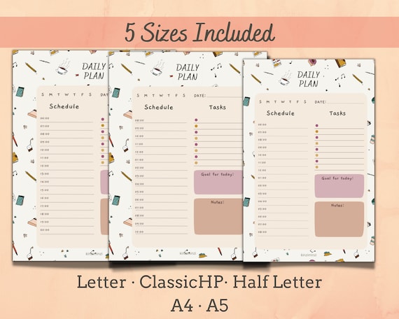 Hourly Daily Plan Hand Drawn Planner Pattern Printable and - Etsy