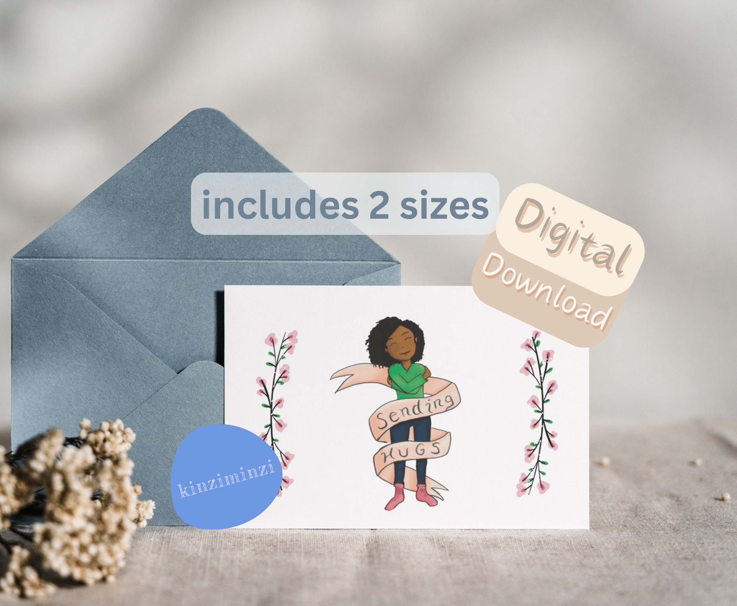 Sending Hugs Greeting Card, Printable Digital Card for Any Occasion ...