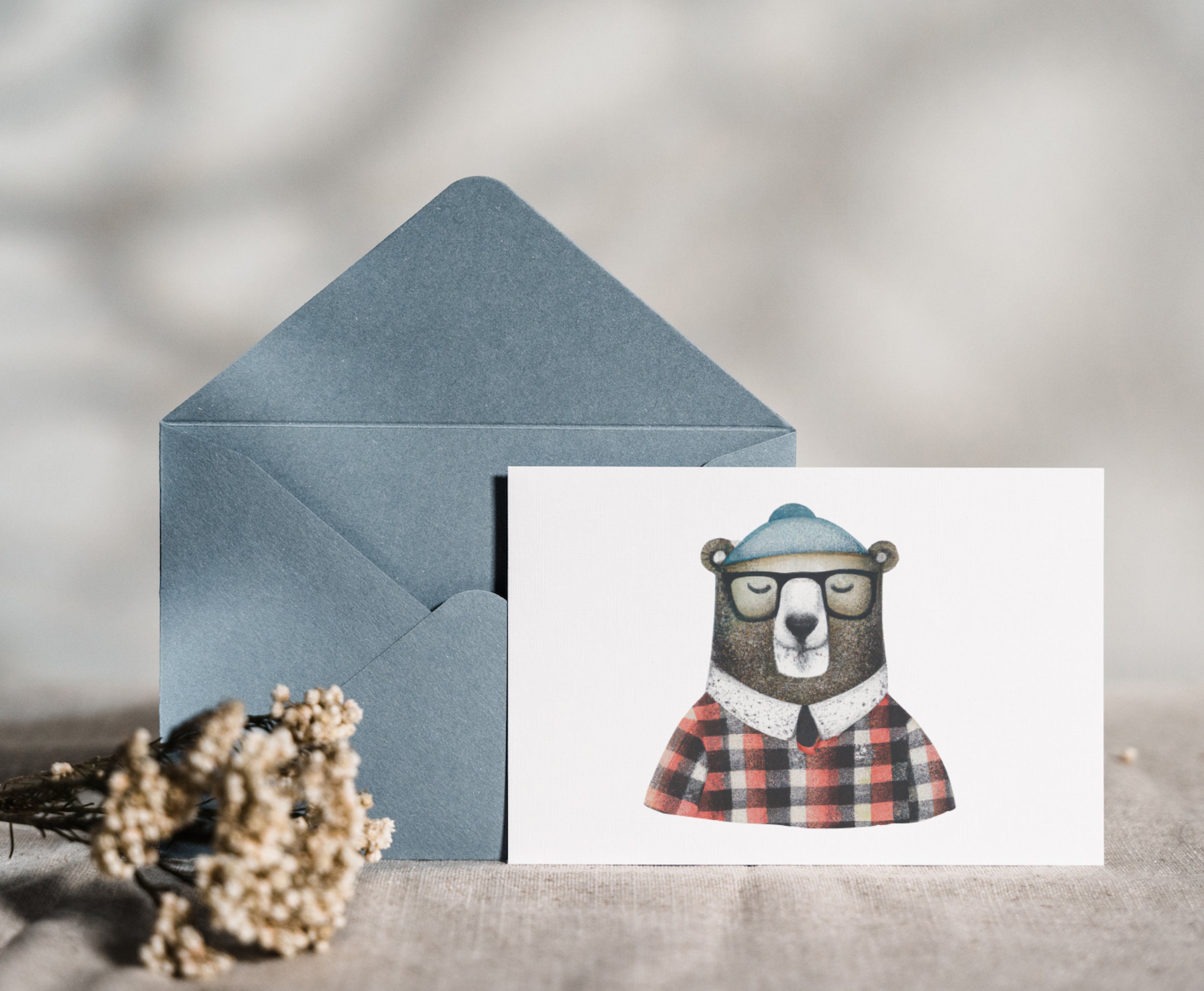 Printable Cute Cozy Bear Greeting Card, Digital Card for Any Occasion ...