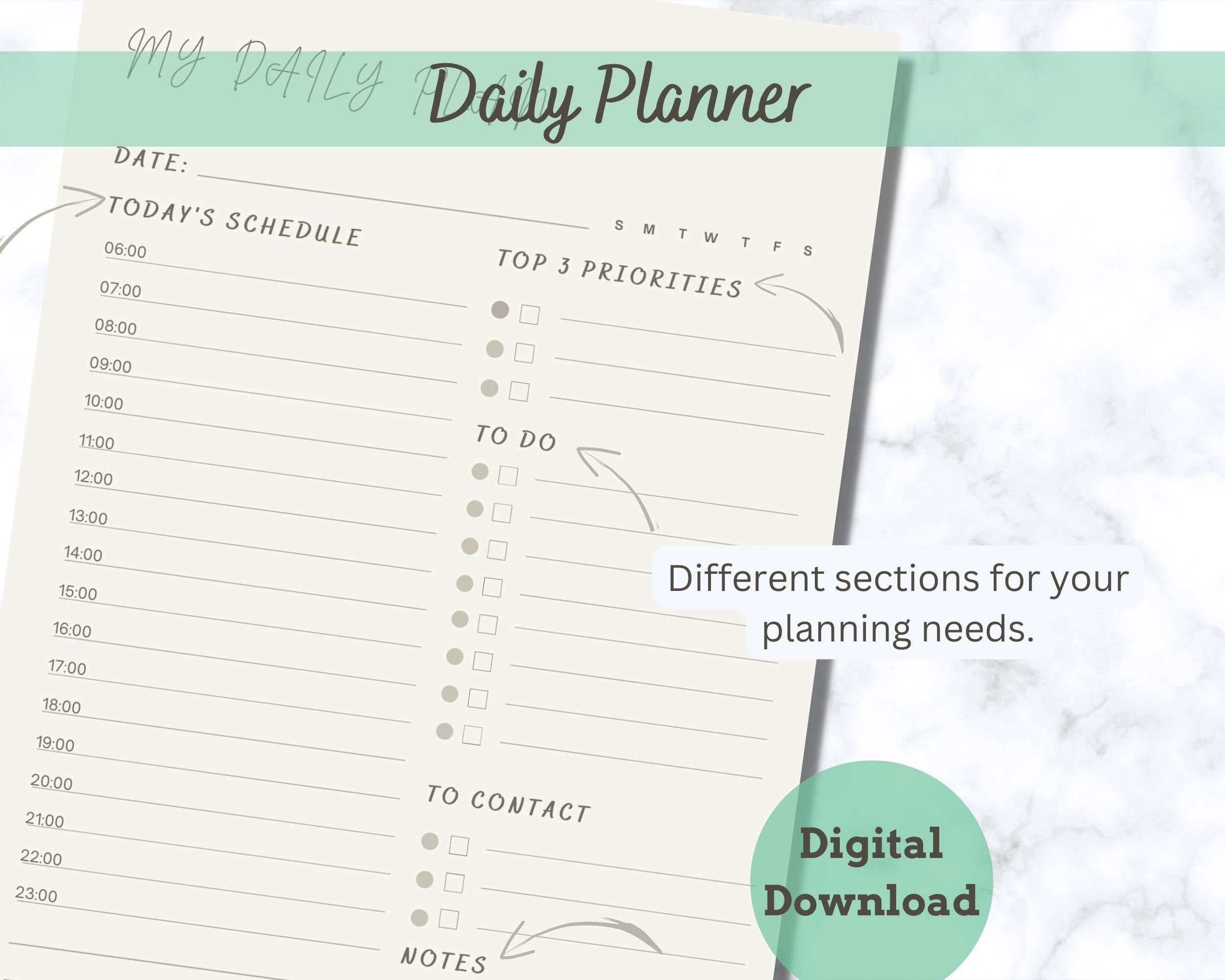 Minimal Daily Planner Page Simple Everyday Schedule and - Etsy