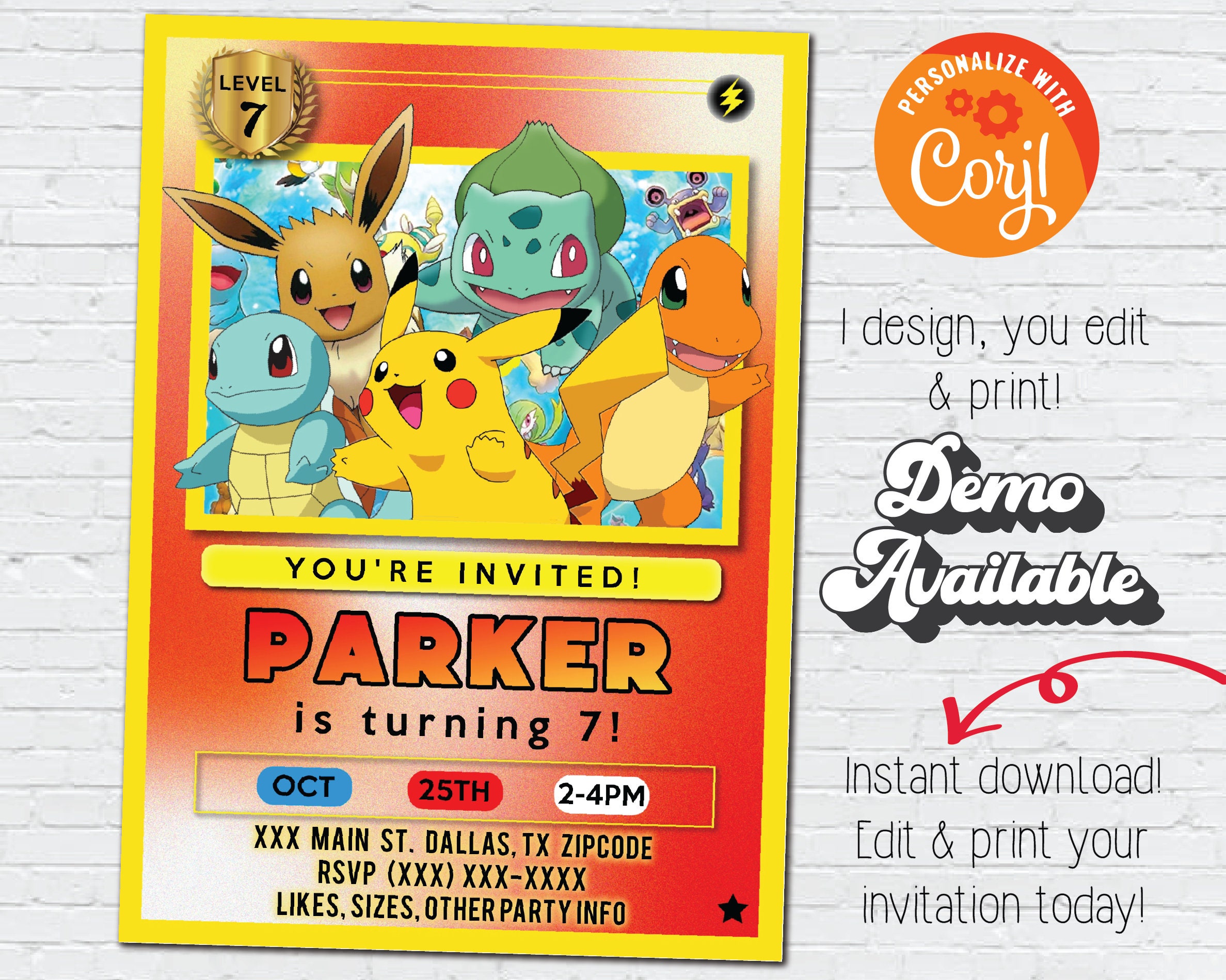 EDITABLE Pokemon Birthday Invitation Pokemon Evite Pokemon - Etsy