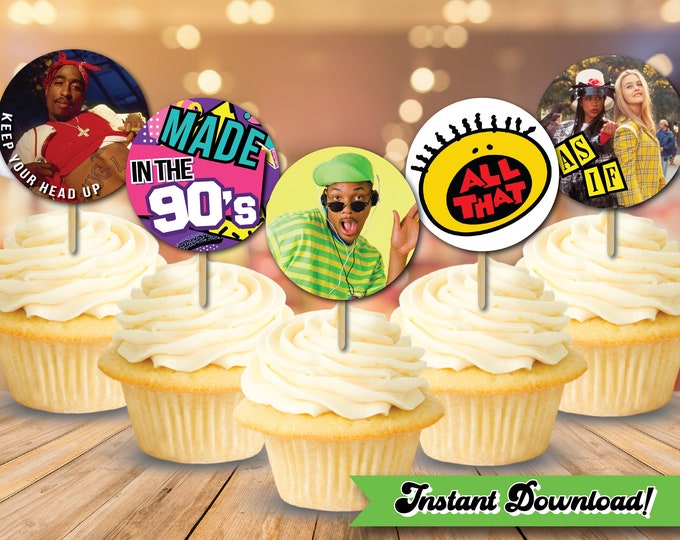 90's Ol School Cupcake Topper, House Party, Throwback Party,90's Theme ...