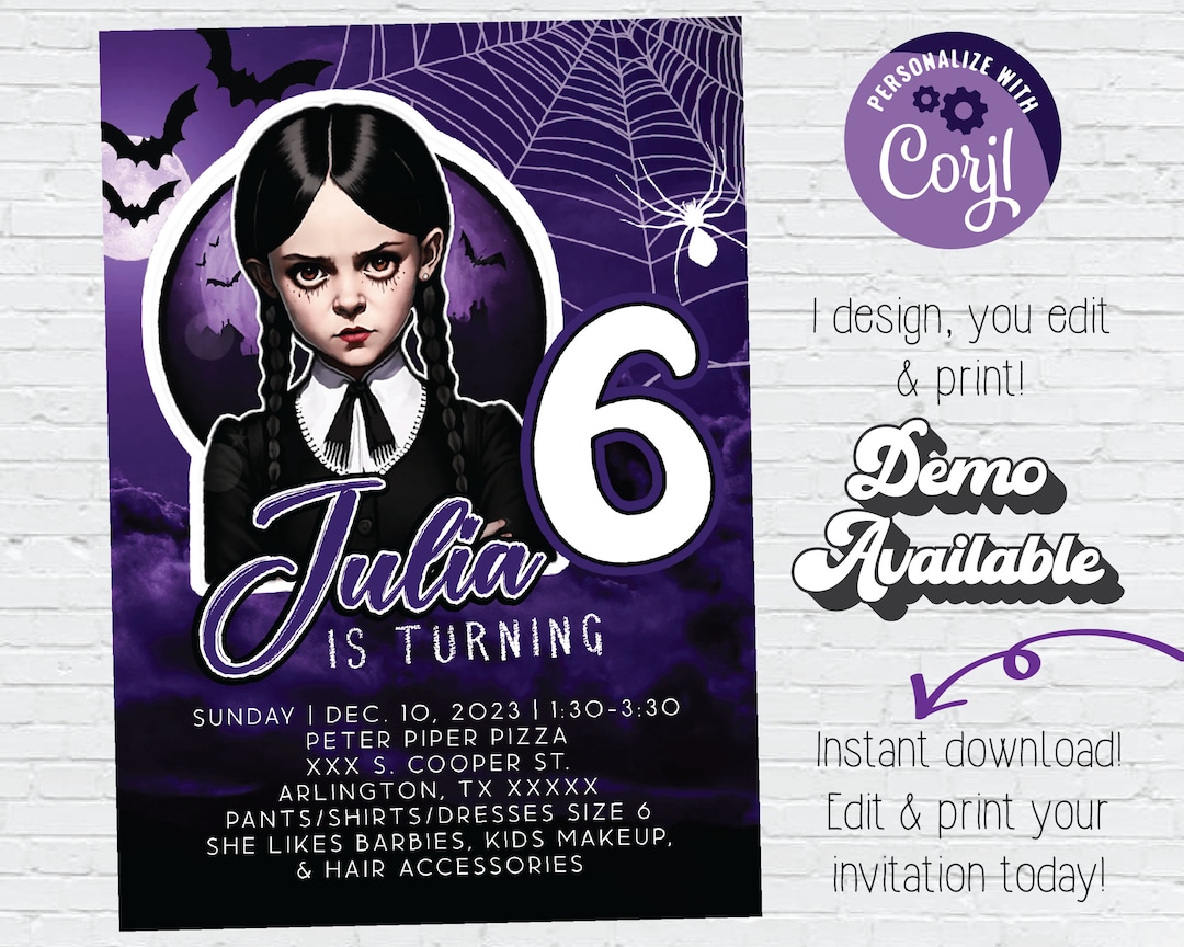 Wednesday Addams Birthday Invitation, Editable Wednesday Birthday ...