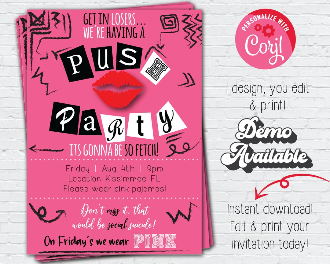 Mean Girls Inspired Digital Invitation Instant Download Invitation Push ...