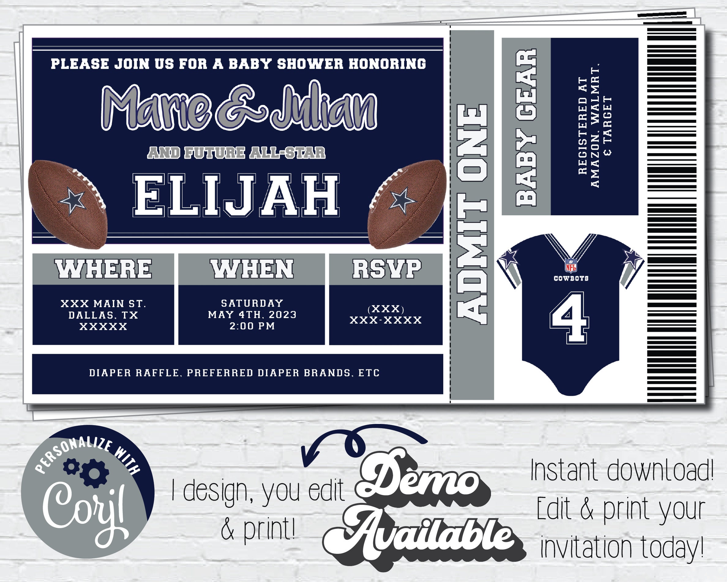 Instant Download Dallas Footbal Baby Shower Invitation | Editable ...