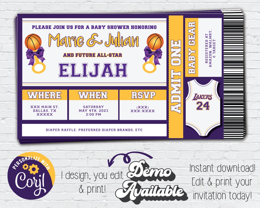 Instant Download Lakers Baby Shower | Basketball Baby Shower Invitation ...
