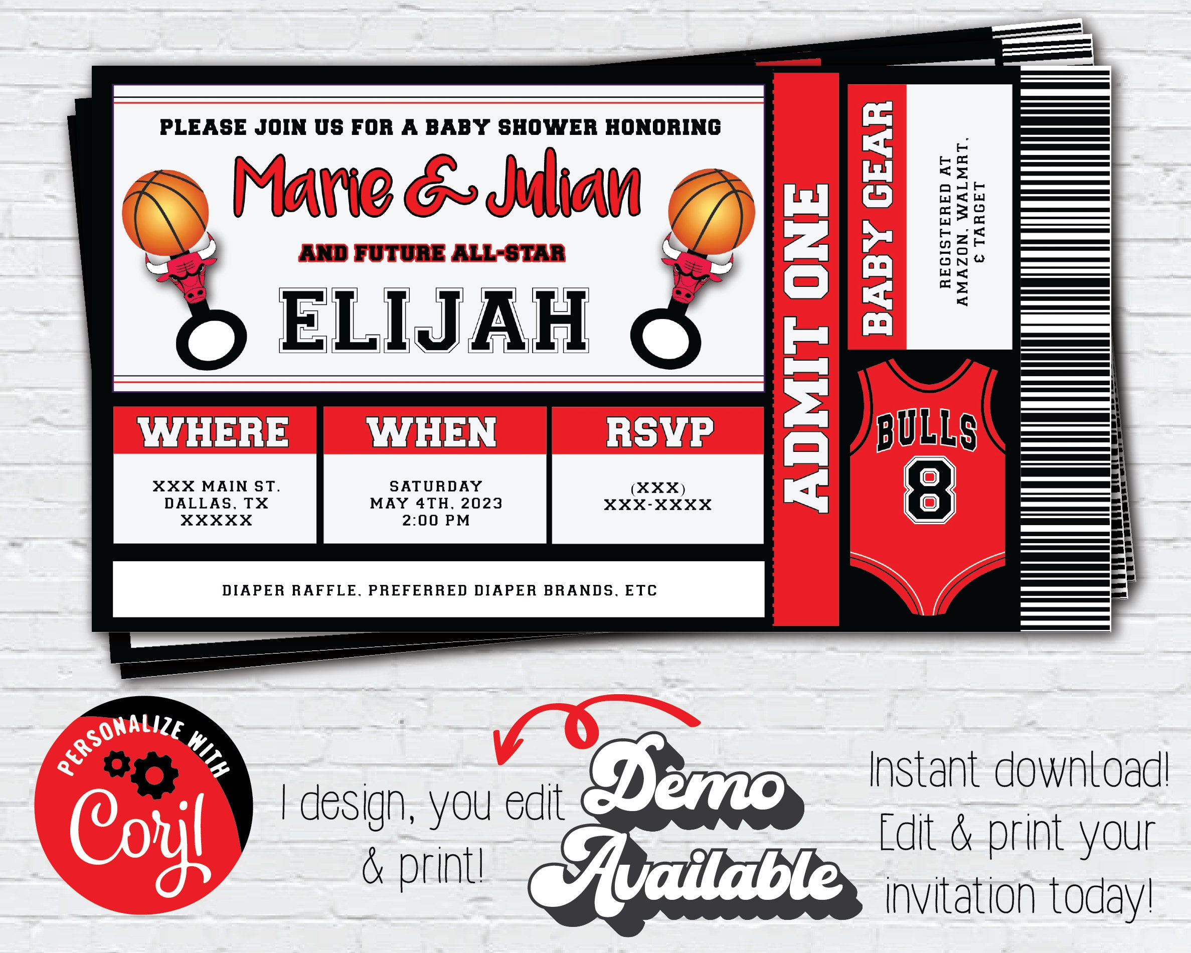 Instant Download Chicago Bulls Baby Shower Invitation | Editable Bulls ...