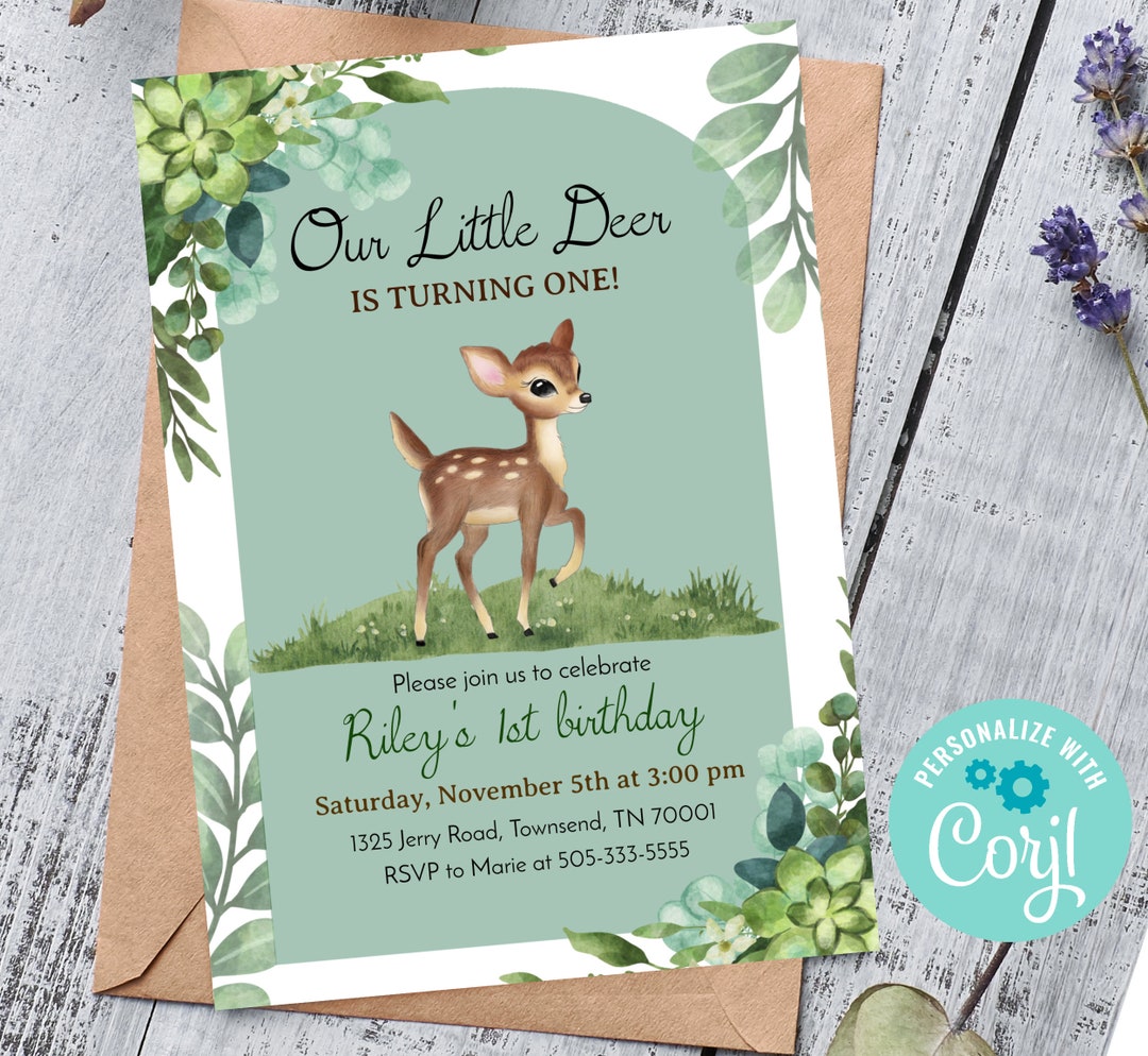 Deer Birthday Invitation, Editable Deer Birthday Invitation, Digital ...