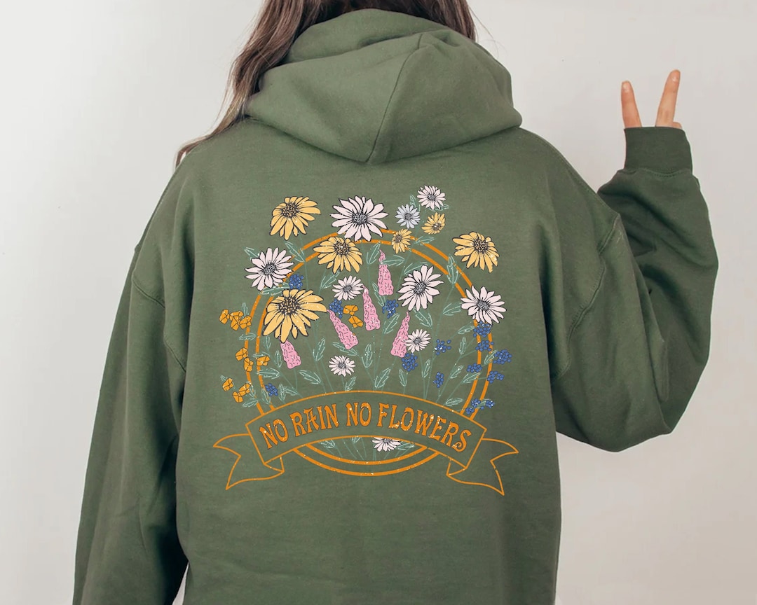 Floral Hoodie, Flower Hooded Sweatshirt, Floral Print, Green Flower ...