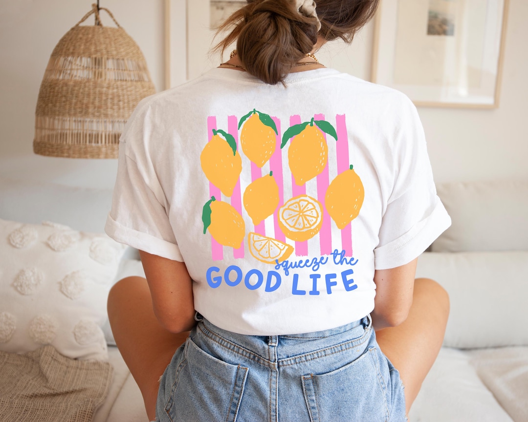 Retro Lemon Print Shirt, Botanical Graphic Tee With Front or Back Print ...