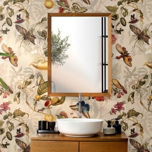 Peel and Stick Light Vintage Botanical Wallpaper With Butterflies ...