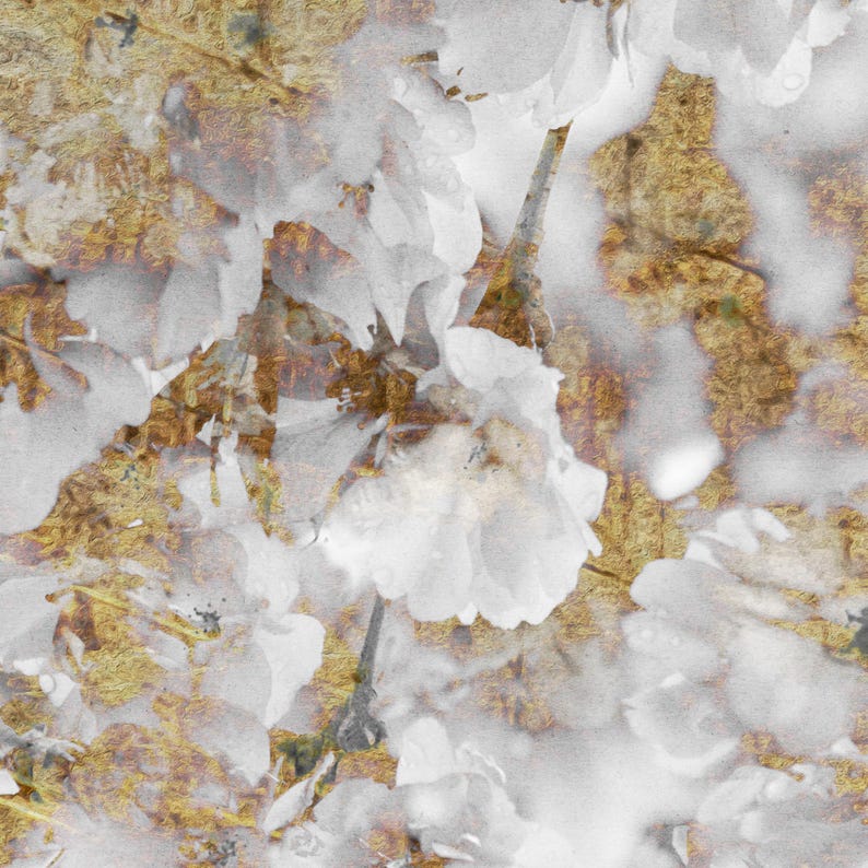 Cherry Blossom Wallpaper Mural, White Floral Branches on Warm Gold ...