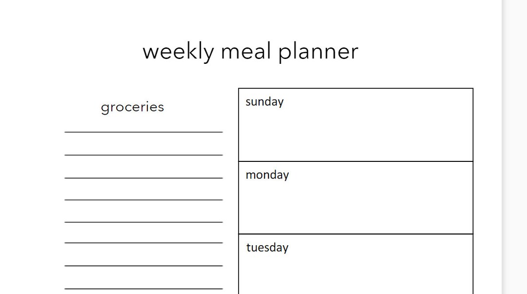 Printable Minimal Weekly Meal Planning Template - Etsy