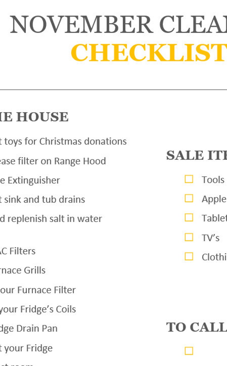Printable November Monthly Home Cleaning and Maintenance Checklist - Etsy