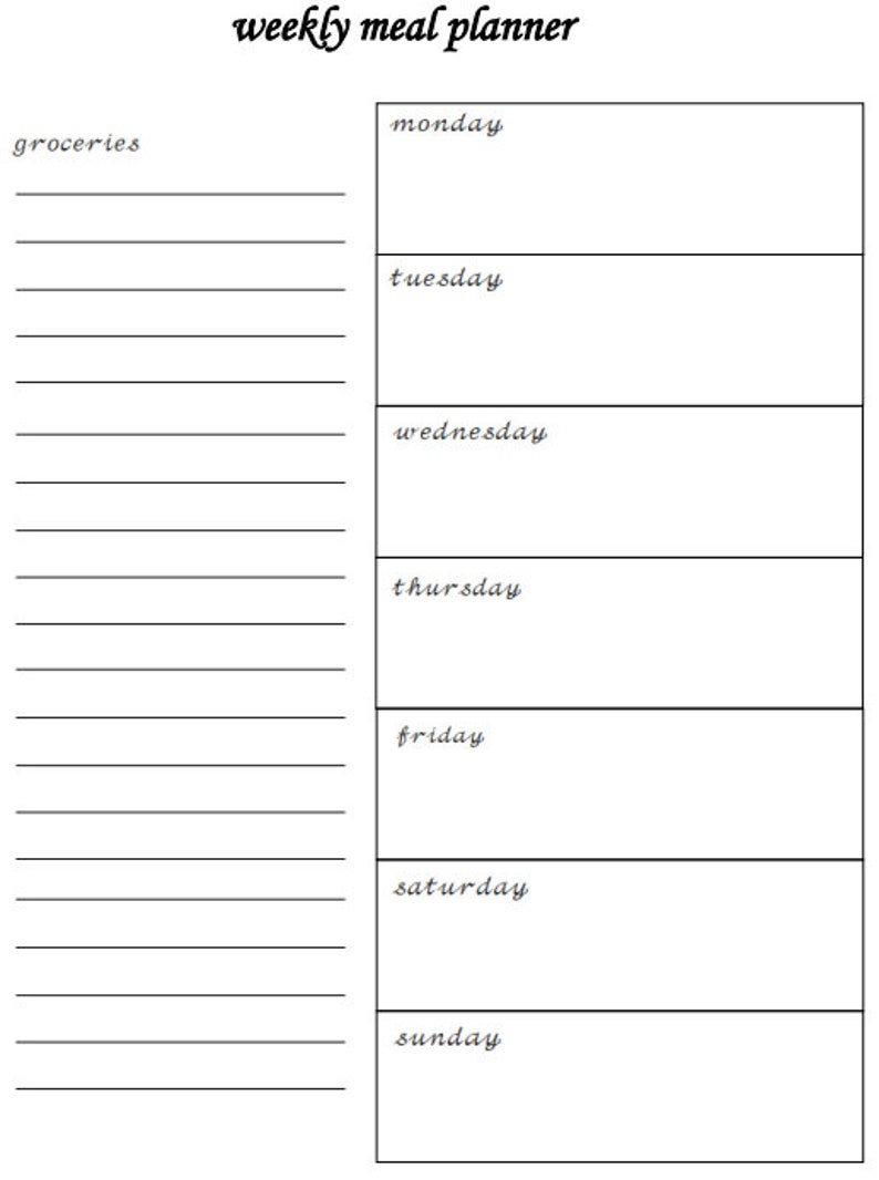 Printable Weekly Meal Planning Template - Etsy