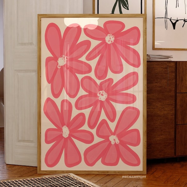 Retro Wall Art Print Set of 3, Pink Preppy Poster Set, Printable Trendy ...