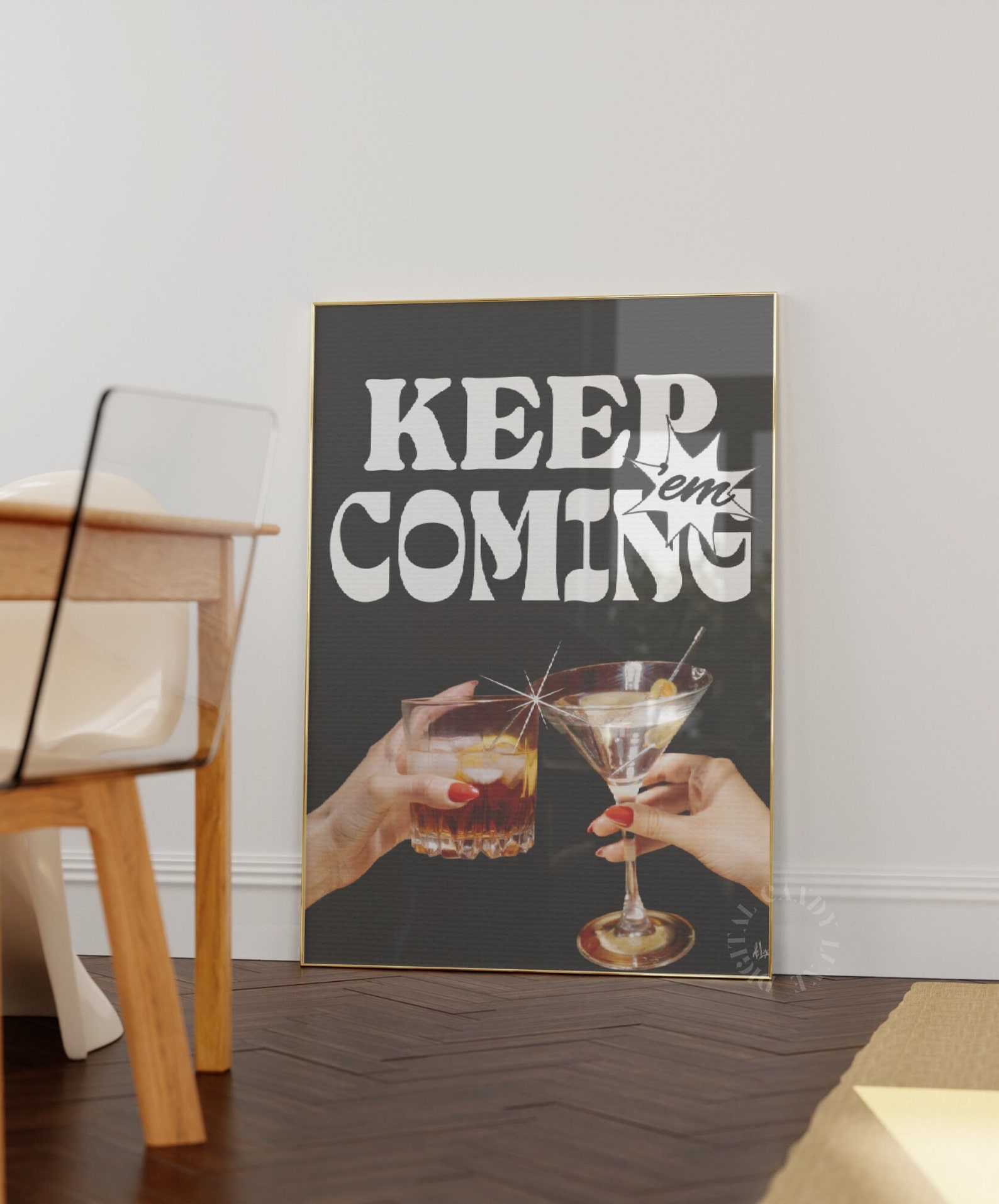 Bar Cart Art Keep Em Coming Print Trendy Wall Art Prints Cocktail Wall ...