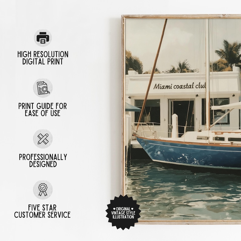 Vintage Yacht Poster - Trendy Wall Art Prints Aesthetic Coastal Print ...