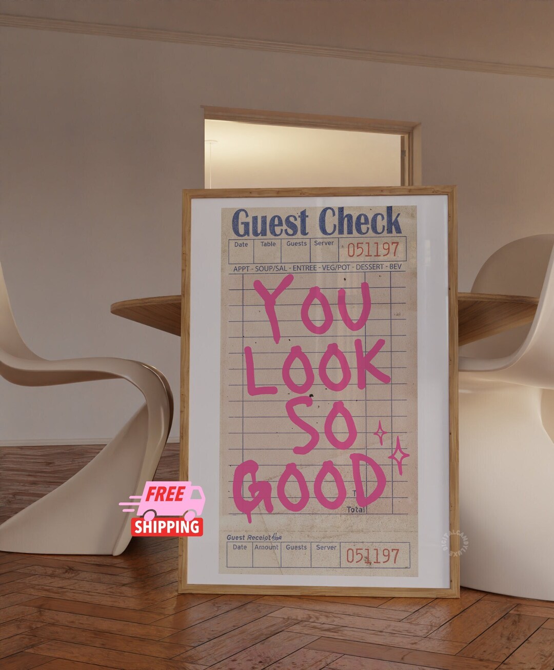 Shipped Prints Guest Check Poster Pink Wall Art Girly Decor Trendy ...