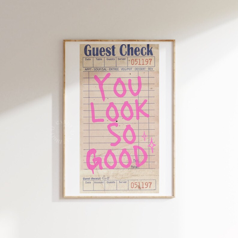 Guest Check Print Trendy Wall Art Guest Check Poster Retro - Etsy Canada