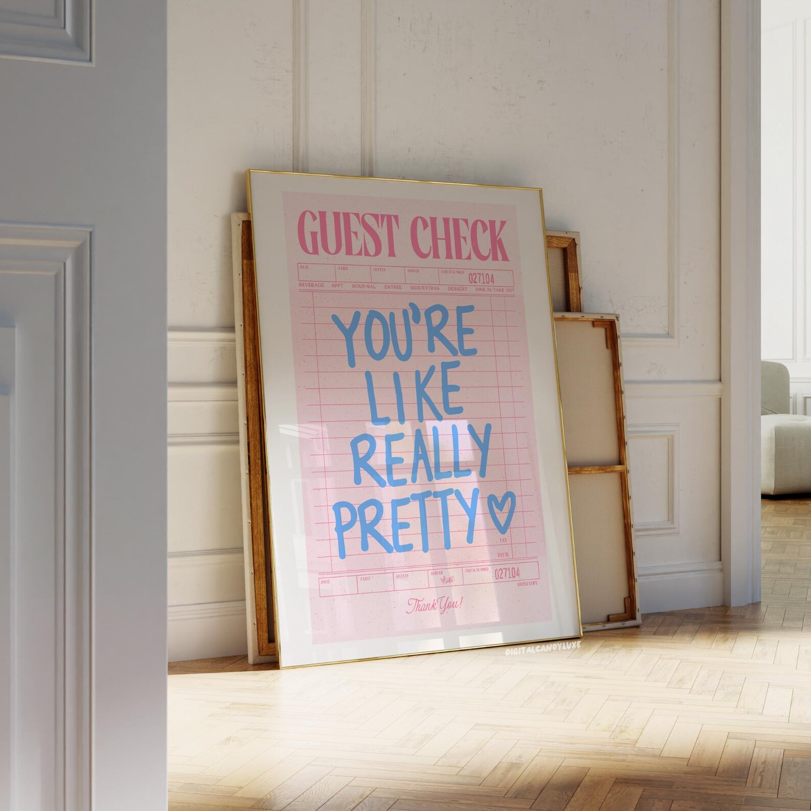 You're Like Really Pretty Guest Check Print Pink and Blue Wall Art ...