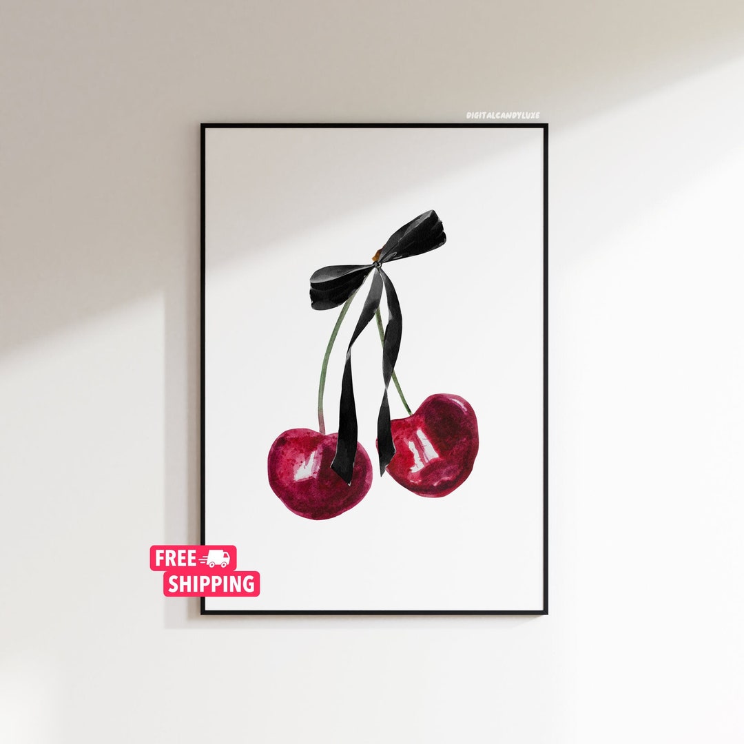 Wall Art Prints Trendy Coquette Room Decor Cherry Poster Print Bar Cart ...