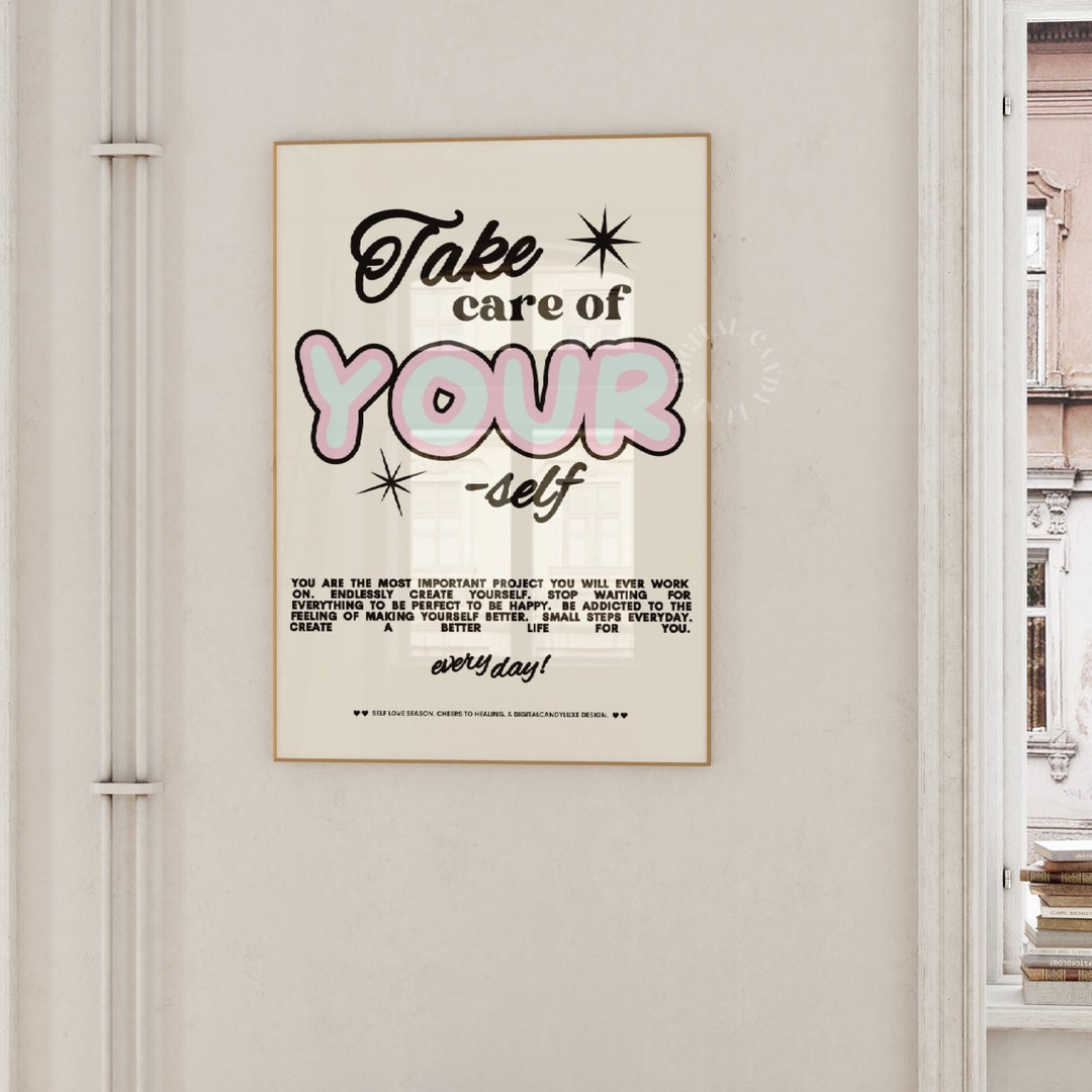 Take Care Print Trendy Wall Art Prints Aesthetic Retro Wall Art Preppy ...