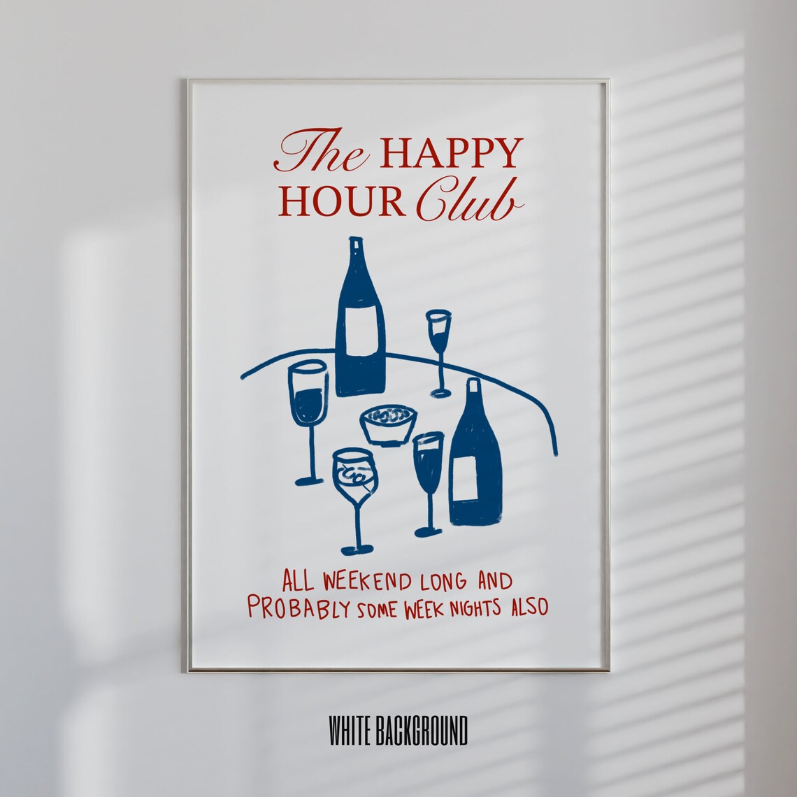 Bar Cart Prints Happy Hour Club Poster Retro Wall Art Kitchen Decor Red ...