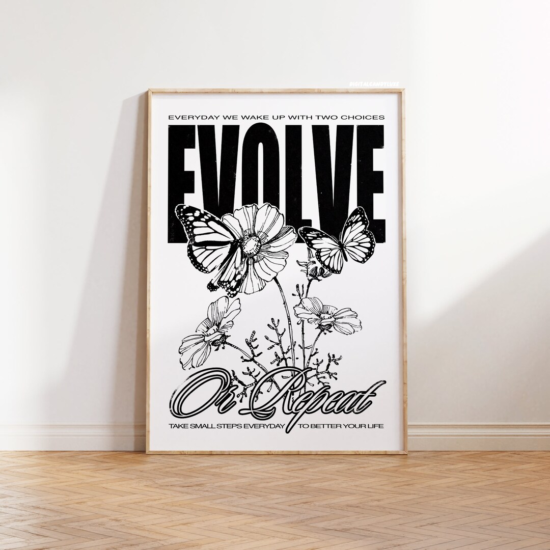 Evolve or Repeat Print Black and White Poster Aesthetic Wall Prints ...