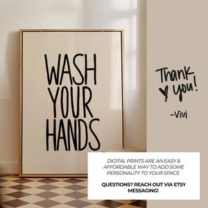 Bathroom Wall Art Wash Your Hands Print Bathroom Wall Decor Retro Wall ...