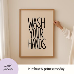 Bathroom Wall Art Wash Your Hands Print Bathroom Wall Decor Retro Wall ...