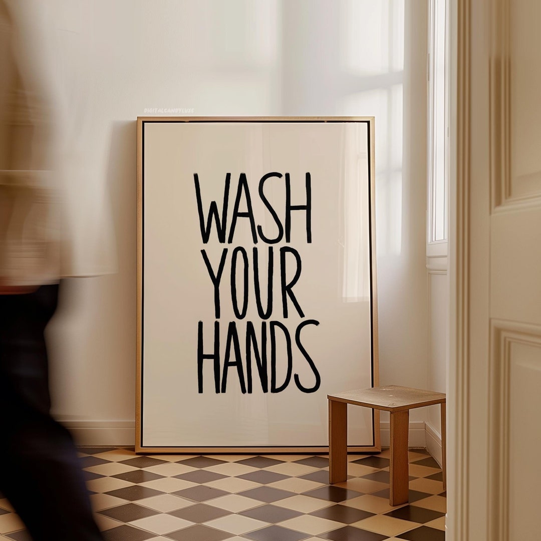 Bathroom Wall Art Wash Your Hands Print Bathroom Wall Decor Retro Wall ...