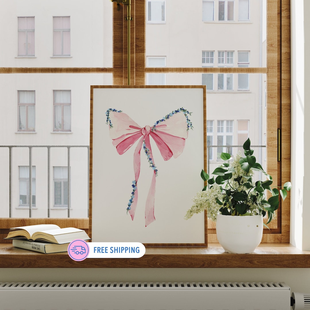 Pink Bow Poster Prints Shipped Wall Art Print Girly Room Decor Coquette ...