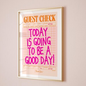Pink and Orange Poster Trendy Guest Check Prints Pink Wall Art Today is ...