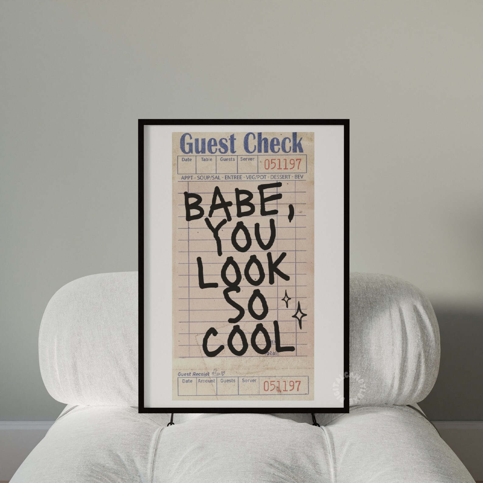 Guest Check Print Babe You Look so Cool Trendy Wall Art Prints Guest ...