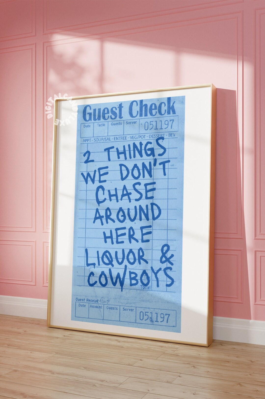 Liquor & Cowboys Guest Check Print Blue Trendy Wall Art Prints Bar Cart ...