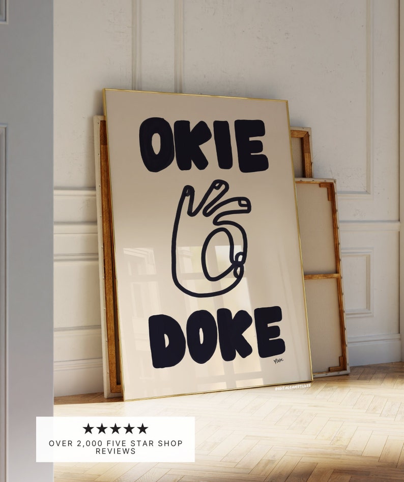 Okie Doke Poster Retro Wall Art Prints and Posters Funky Wall Decor Apartment Gallery Wall Print ...