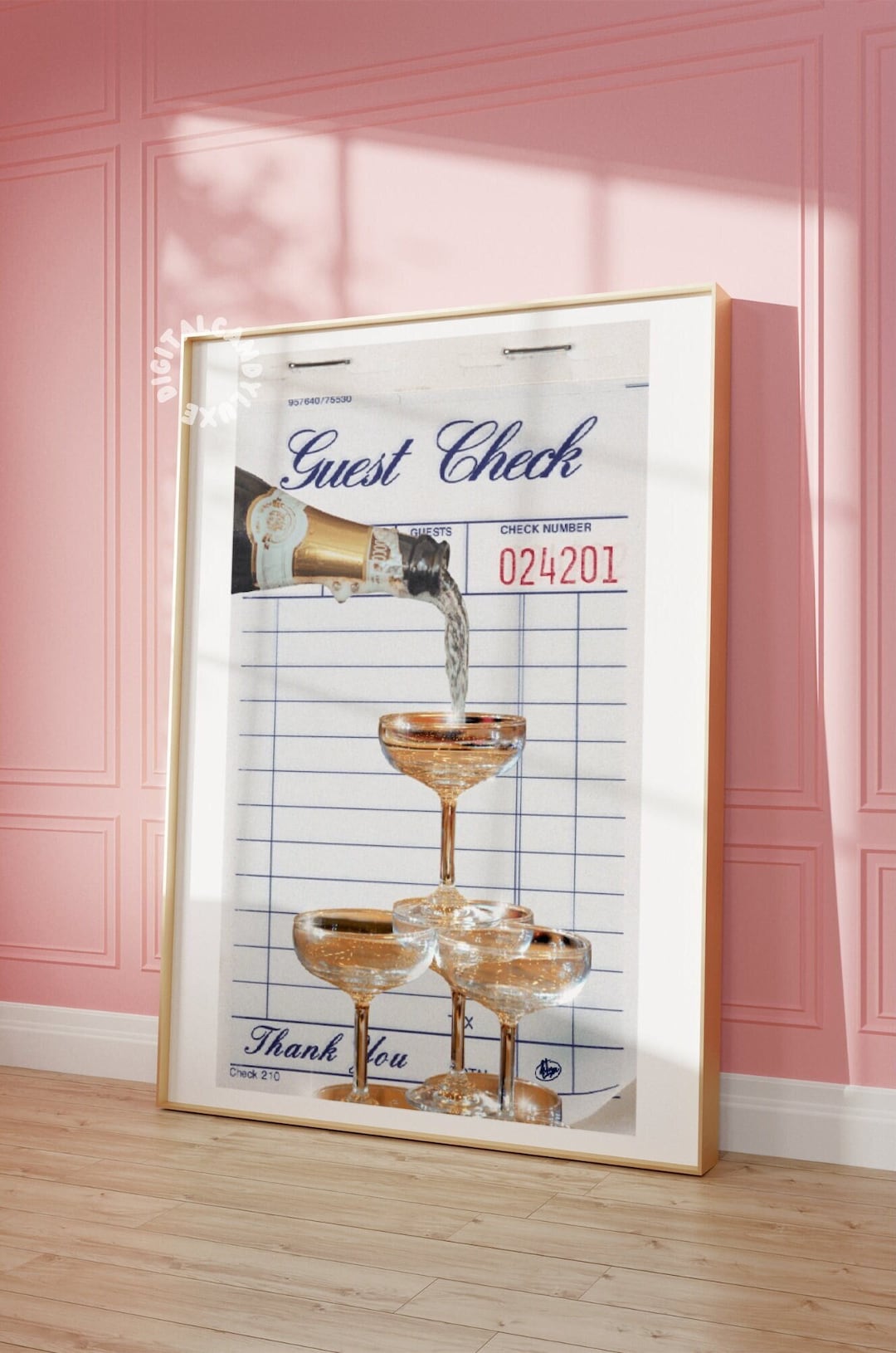 Guest Check Print Trendy Wall Art Prints Bar Cart Decor Champagne Wall ...