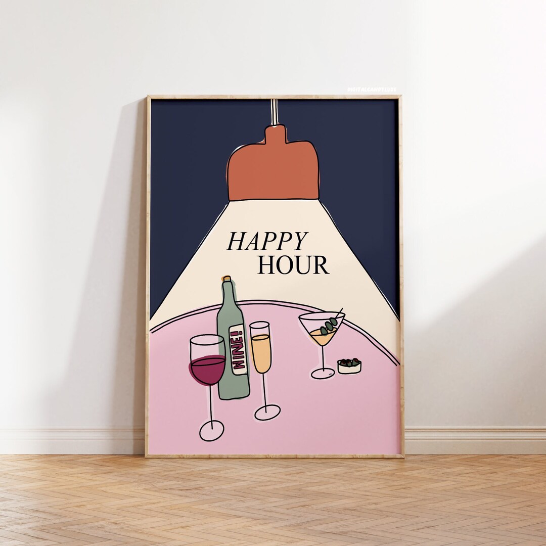 Happy Hour Art Print Trendy Kitchen Decor Bar Cart Prints and Posters ...