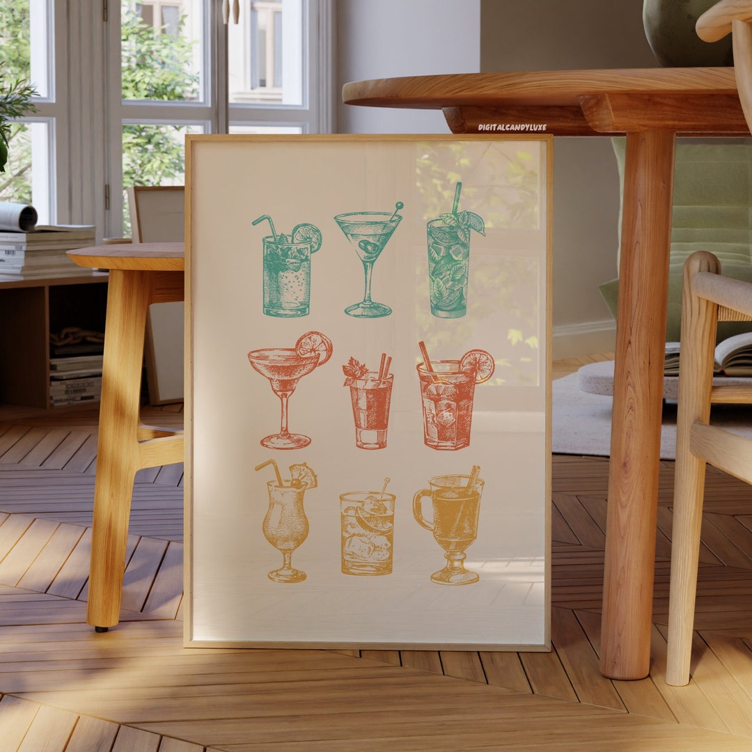 Retro Drinks Poster Trendy Bar Cart Decor Mid Century Prints and ...